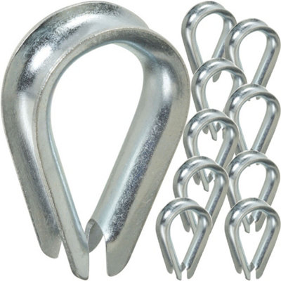 10 x 6mm Galvanised Steel Thimbles Wire Rope Lashing Cable Hook & Loop ...