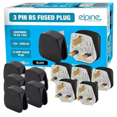 10 X Black Mains Plug Electric Power Socket Adaptor Fused Adapter Uk 3 ...