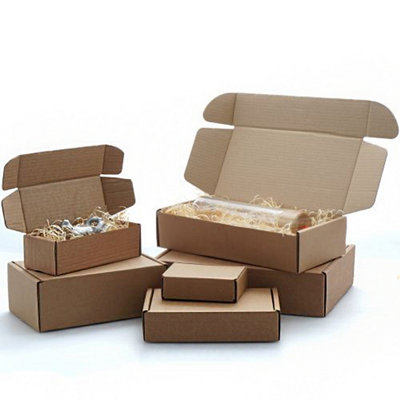 10 x Brown Die Cut Boxes 10 x 7 x 3" (254x177x76mm) Folding Postal ...