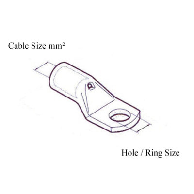 10 x Crimp or Solder Battery Lug Terminals for a 50mm² Cable with 14mm ...