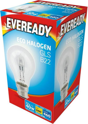 10 x Eveready 30W to 40W Halogen GLS(B22) Warm White Light Bulbs