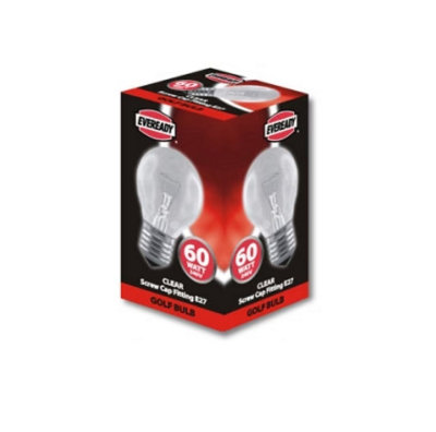 10 X Eveready 60W ES E27 Clear Golf Light Bulbs