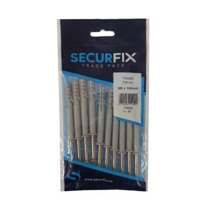10 x Frame & Window Screw Fixings M8 x 100mm with Nylon Masonry Plugs