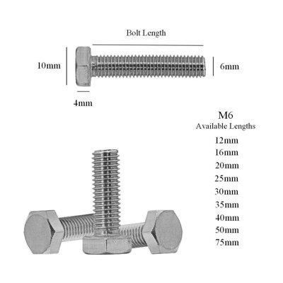 10 x Hex Head Set Screw Bolts M6 x 30mm, Fully Threaded,