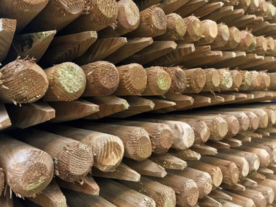 10 x Round Wooden Fence Posts Stakes HC4 Pressure Treated 1.8m tall x ...