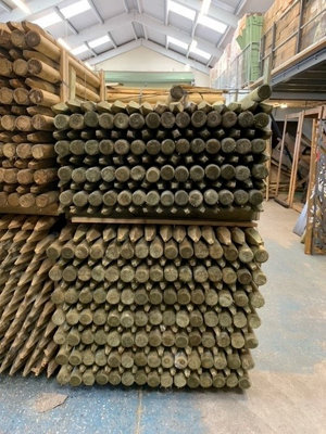 10 x Round Wooden Fence Posts Stakes HC4 Pressure Treated 1.8m tall x ...