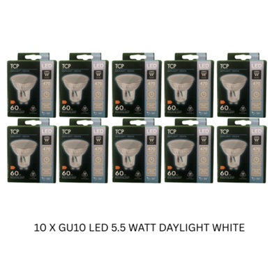 10 X TCP LED GU10 5.5W DAYLIGHT WHITE LIGHT BULB SPOTLIGHT DOWNLIGHTS ...