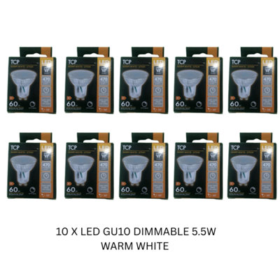 10 X TCP LED GU10 5.5W WARM WHITE DIMMABLE BULB SPOTLIGHT DOWNLIGHT 60W ...
