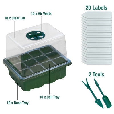 10 x Woodside Seed Tray Propagator Set Reusable Germination Tray Kit ...
