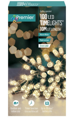 100 Battery Operated LED Timelights Warm White Multi-action | DIY at B&Q
