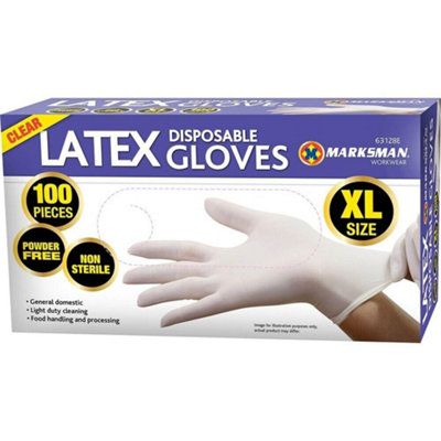 100 Clear Latex Disposable Powder Free Gloves Non Sterile Extra Large ...