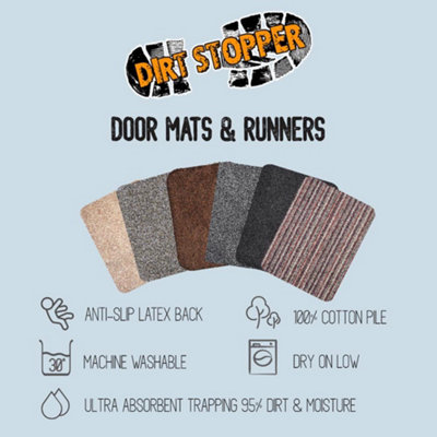 100% Cotton Dirt Stopper Anti Slip Door Mat 65x150cm - Jasper