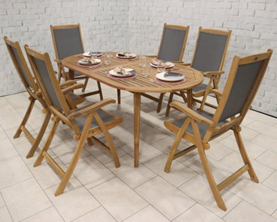 100% FSC Ellipse Table with 6x Henley Grey Textylene High Back Recliner ...
