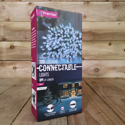 100 LED 8m Premier Christmas Connectable Outdoor Static Lights in Cool ...