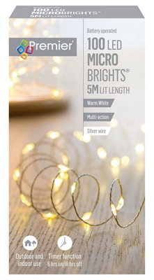 100 LED Micro Wire Lights Warm White Siler Wire Multi Function 5M Lit ...