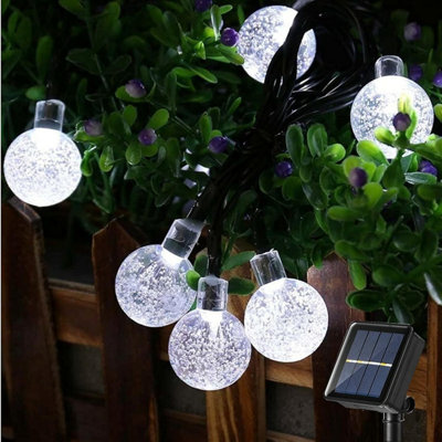 100 LED Solar Outdoor String Lights with Bubble Globe Bulbs, 12M Cool White