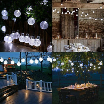 100 LED Solar Outdoor String Lights with Bubble Globe Bulbs, 12M Cool White