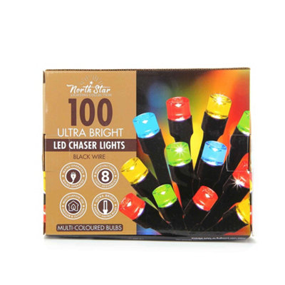100 LED Ultra Bright Chaser Lights with Black Wire - Multicoloured