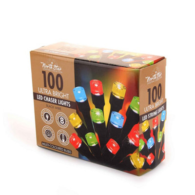 100 LED Ultra Bright Chaser Lights with Black Wire - Multicoloured
