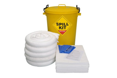 100 Litre Oil and Fuel Spill Kit in Durable Plastic Drum Portable Spill ...
