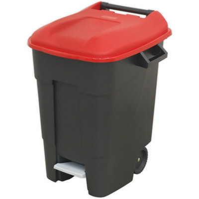100 Litre Red Wheelie Bin with Foot Pedal and Wheels for Easy Mobility