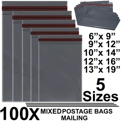 100 Mixed Strong Grey Mailing Postal Bags Post Mail Poly Postage Seal 5 ...
