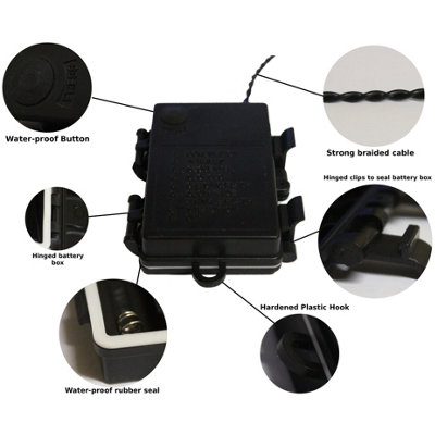 100 Multi-Coloured LED Outdoor Waterproof Battery 8 Multi-Function ...