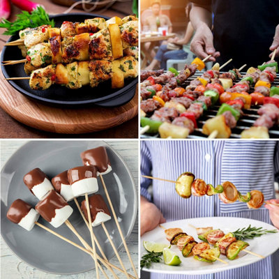 100 Natural Bamboo Skewers for BBQ Kebab Fruit Chocolate Fountain ...