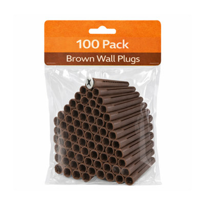 100 Pack Brown Wall Plugs Expansion Screw Fixings for Brick Stone and ...