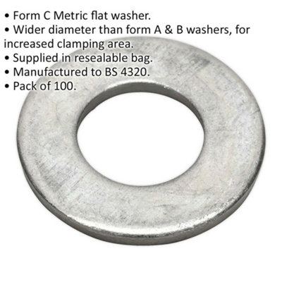 100 PACK Form C Flat Washer - M12 x 28mm - BS 4320 - Metric - Metal Spacer