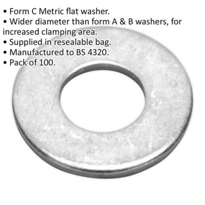 100 PACK Form C Flat Washer - M6 x 14mm - BS 4320 - Metric - Metal Spacer | DIY at B&Q