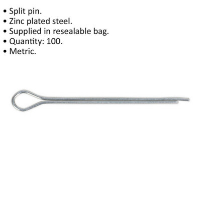 100 Pack of 1.6mm x 25mm Split Pins - Zinc Plated Steel Cotter Pins for ...