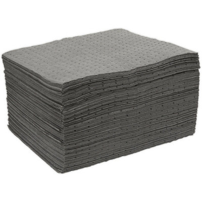 100 Pack of 500x400mm High Absorbency Fuel Spillage Pads for Oil and Water