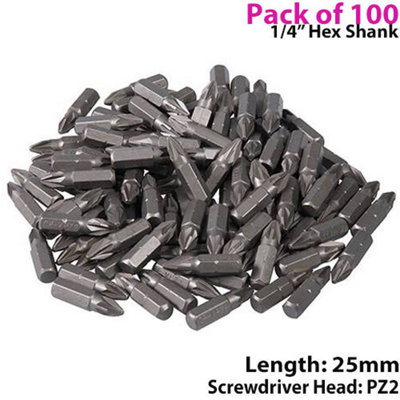 100 PACK PZ2 Pozzi Crosshead Chrome Vanadium Screwdriver Bits 1/4" Hex ...