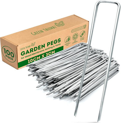 100 Pack Rustproof Weed Membrane Pegs 4 Inch Galvanized Steel U-Shaped ...