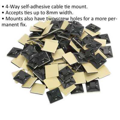 100 PACK Self-Adhesive 4-Way Cable Tie Mount - 30 x 30mm - 5mm Tie ...