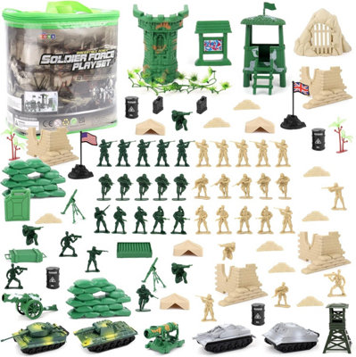 100 Piece Military Play Set with Toy Soldiers Military Figures Tanks ...