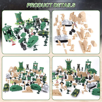 100 Piece Military Play Set with Toy Soldiers Military Figures Tanks ...