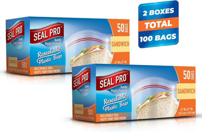 100 Plastic Zip Seal Food Storage Sandwich Bags, Resealable Slider ...