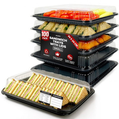 100 Small Sandwich Trays with Lids - Durable Buffet Serving Platters ...