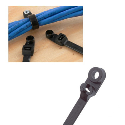 100 x Black Screw Mount Cable Ties 110mm x 25mm Car Chassis Body Zip ...
