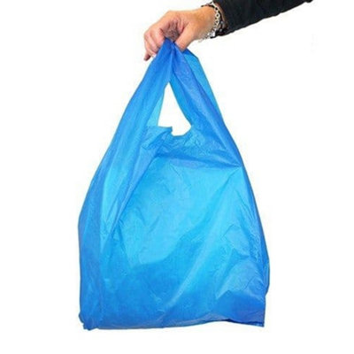 100 x Blue 11 x 17 x 21" Plastic Vest Style Shopping Carrier Bags