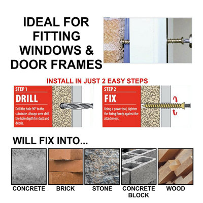 100 x Concrete Frame Screws 75 x 102mm Window Fixings for Masonry Stone ...