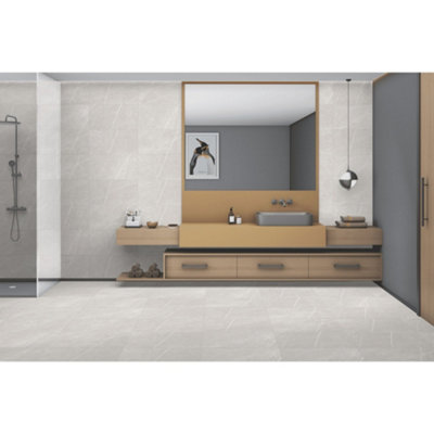 100 x Maze Grey Stone Effect Gloss Porcelain Indoor Wall & Floor Tiles ...