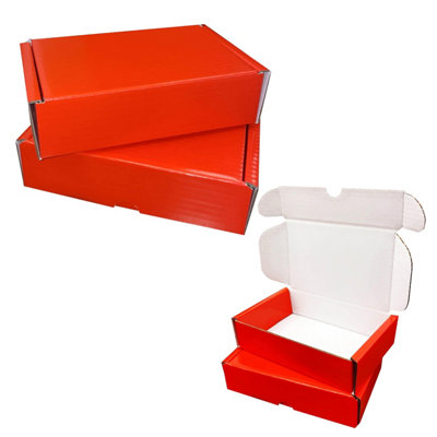 100 x Red 12 x 10 x 4" Shiny Gloss Finished Postal Mailing Die Cut ...