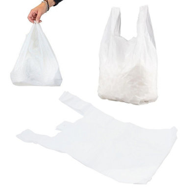 100 x Strong White Plastic Vest Style 10x15x18" Carrier Bags For ...