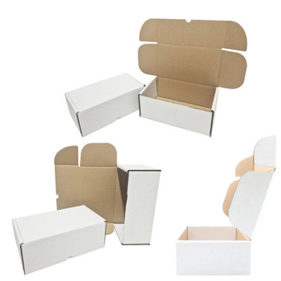 100 x White Die Cut Boxes 7 x 5 x 2" (170x140x55mm) Folding Postal ...