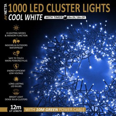 1000 LED Cluster String Lights 12M Indoor/Outdoor Christmas Lights ...