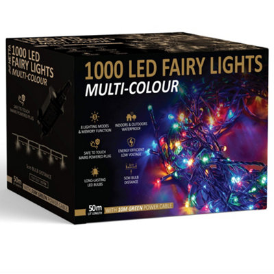 1000 LED Fairy Lights 50M Christmas Tree Lights Green Cable - Multi ...