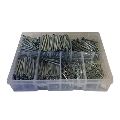 1000 x Assorted Imperial Cotter Split Pins, Steel Retaining Pins Plated